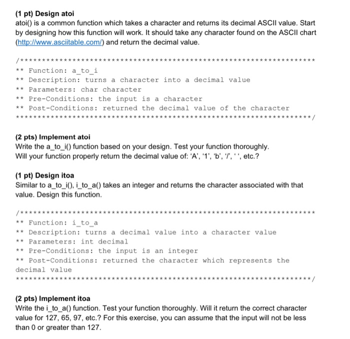 Solved (1 pt) Design atoi atoi() is a common function which | Chegg.com