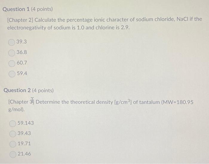 Solved [Chapter 2] Calculate the percentage ionic character | Chegg.com