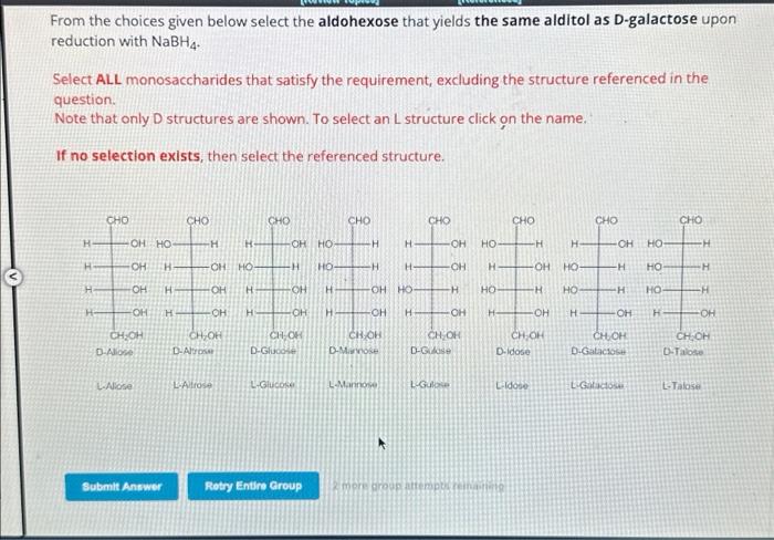 Solved From the choices given below select the aldohexose | Chegg.com