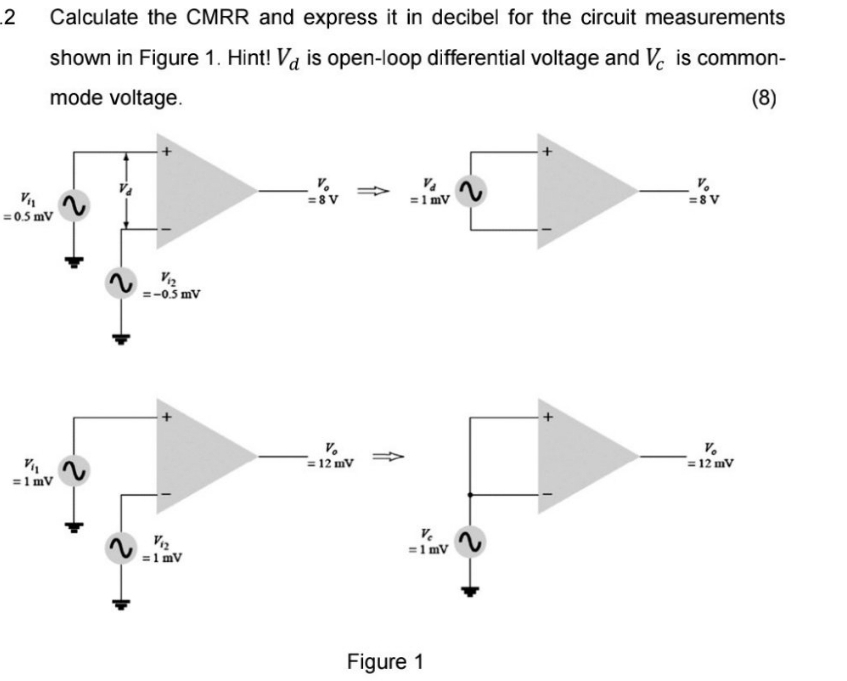 Solved 2 ﻿Calculate the CMRR and express it in decibel for | Chegg.com