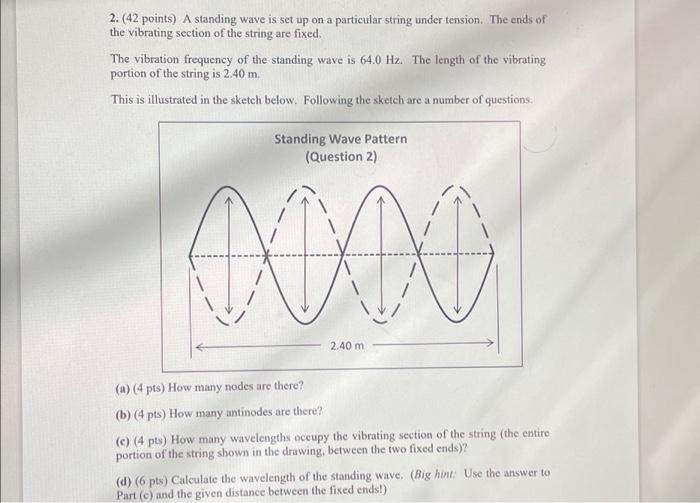 Solved 2. (42 points) A standing wave is set up on a | Chegg.com