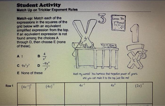 Solved Stadent Activity Match Up on Trickler Exponent Rules | Chegg.com