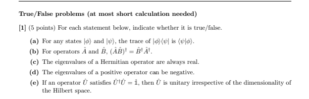 Solved True/False problems (at most short calculation | Chegg.com