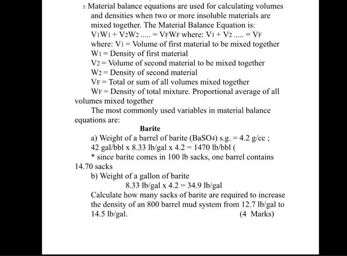 Solved s. Material balance equations are used for | Chegg.com