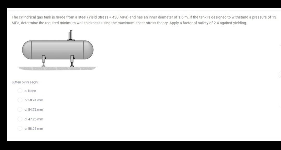 Solved The cylindrical gas tank is made from a steel (Yield | Chegg.com