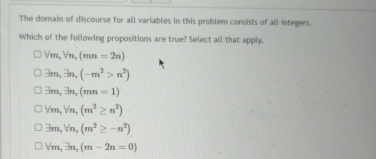 Solved The domain of discourse for all variables in this | Chegg.com