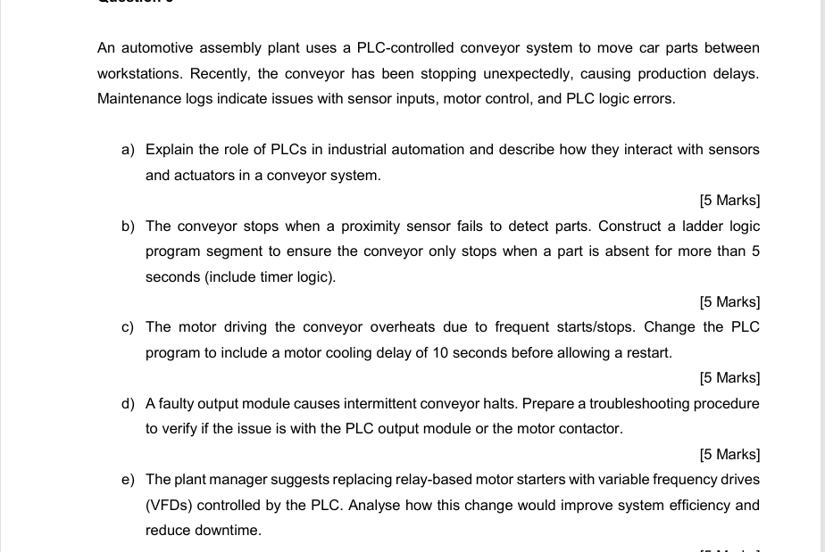 Solved An automotive assembly plant uses a PLC-controlled | Chegg.com