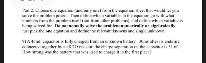 Solved Part 2: Choose one equation and only one) from the | Chegg.com