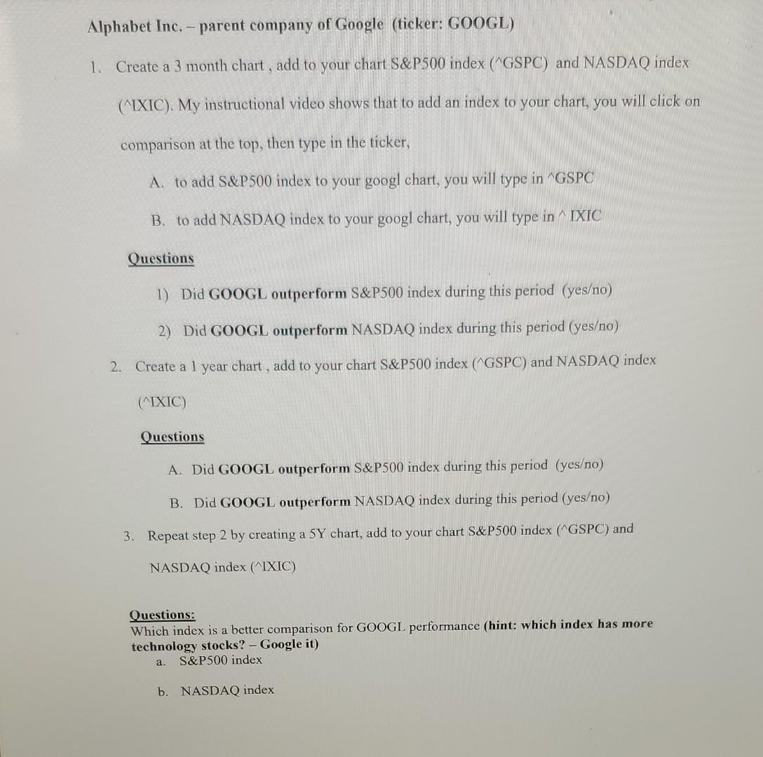 Solved Alphabet Inc. - parent company of Google (ticker: | Chegg.com