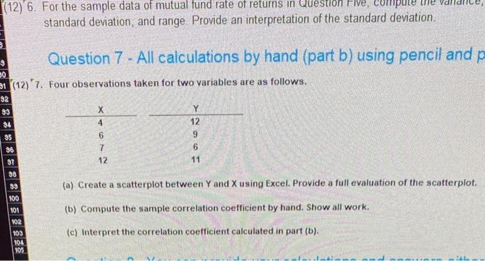 Solved 12) 6. For the sample data of mutual fund rate of | Chegg.com
