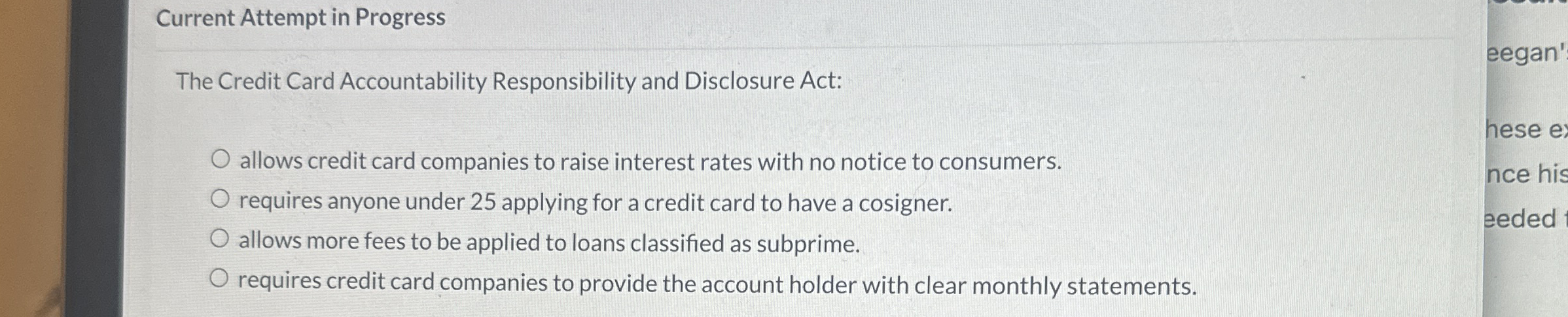Solved Current Attempt in ProgressThe Credit Card | Chegg.com