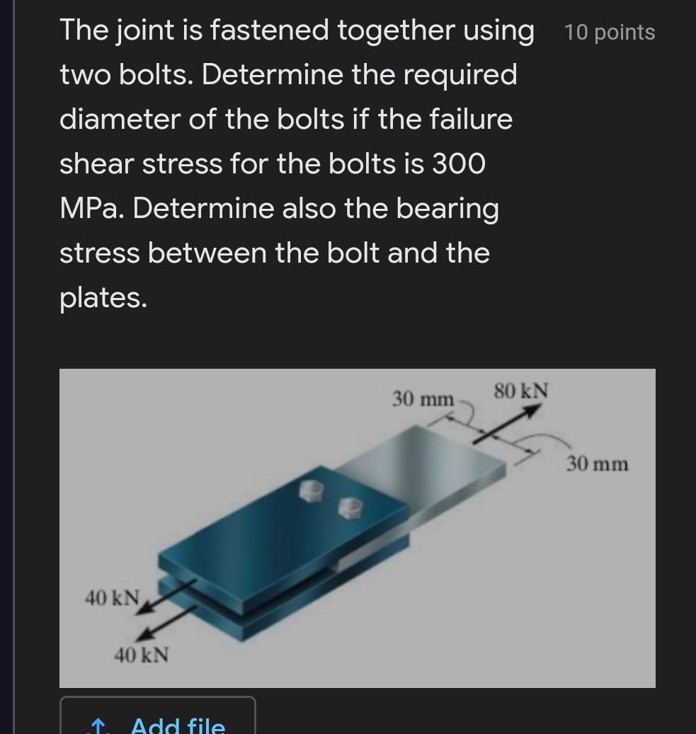 Solved The joint is fastened together using 10 points two | Chegg.com