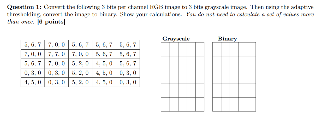 Solved Question 1: Convert the following 3 ﻿bits per channel | Chegg.com