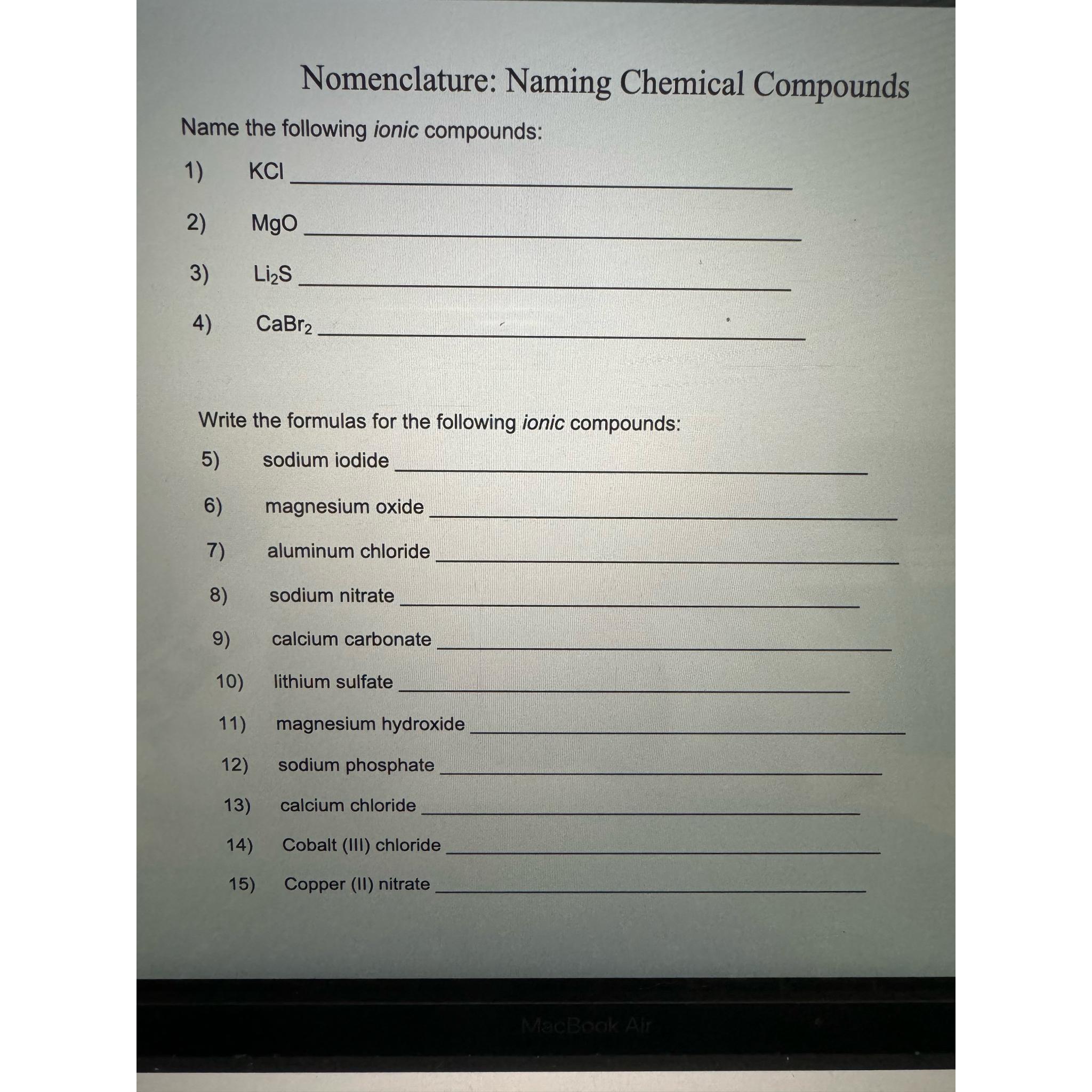 Solved Nomenclature: Naming Chemical CompoundsName the | Chegg.com