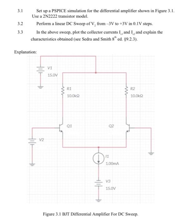 Solved 3.1 Set up a PSPICE simulation for the differential | Chegg.com