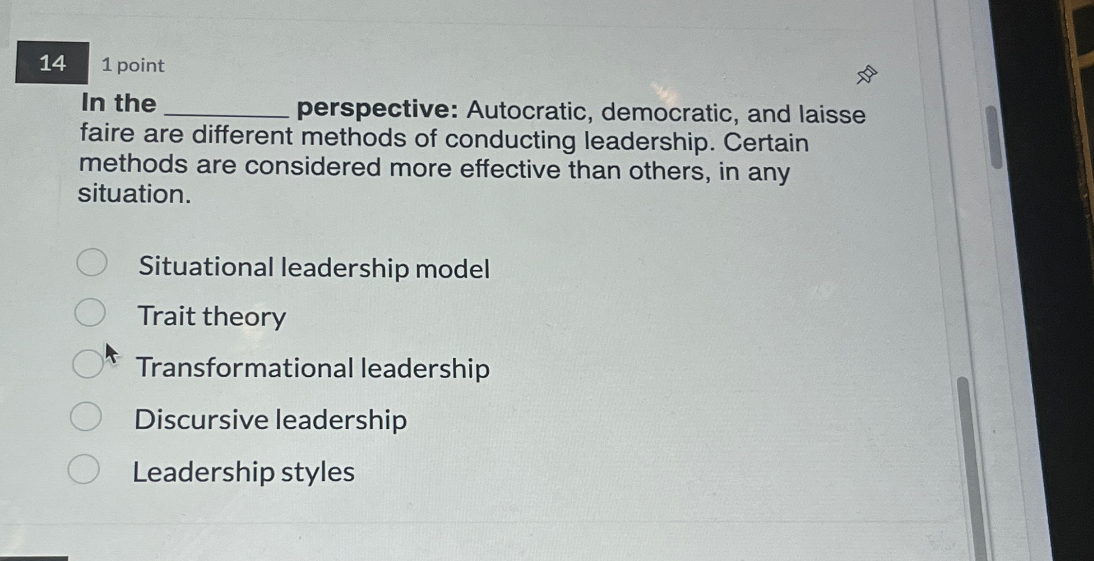 Solved 141 ﻿pointIn the ﻿perspective: Autocratic, | Chegg.com