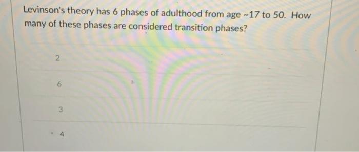 Solved Levinson's theory has 6 phases of adulthood from age | Chegg.com