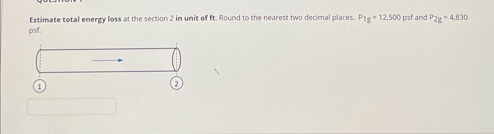Solved Estimate total energy loss at the section 2 ﻿in unit | Chegg.com