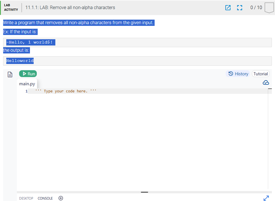 Solved Write a program that removes all non-alpha characters | Chegg.com