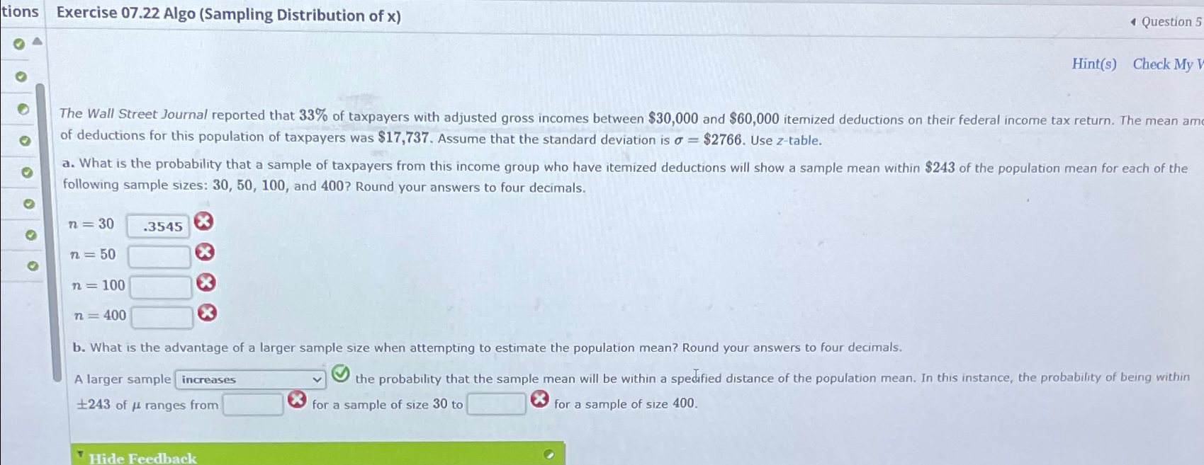 Solved Exercise 07.22 ﻿Algo (Sampling Distribution of | Chegg.com