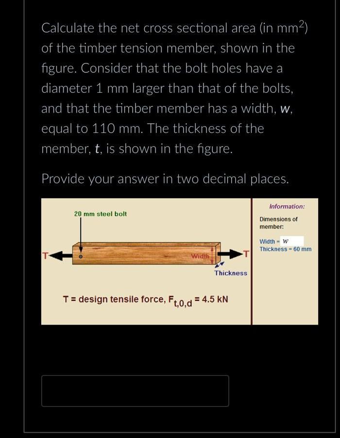 Solved Calculate the net cross sectional area (in mm2 ) of | Chegg.com