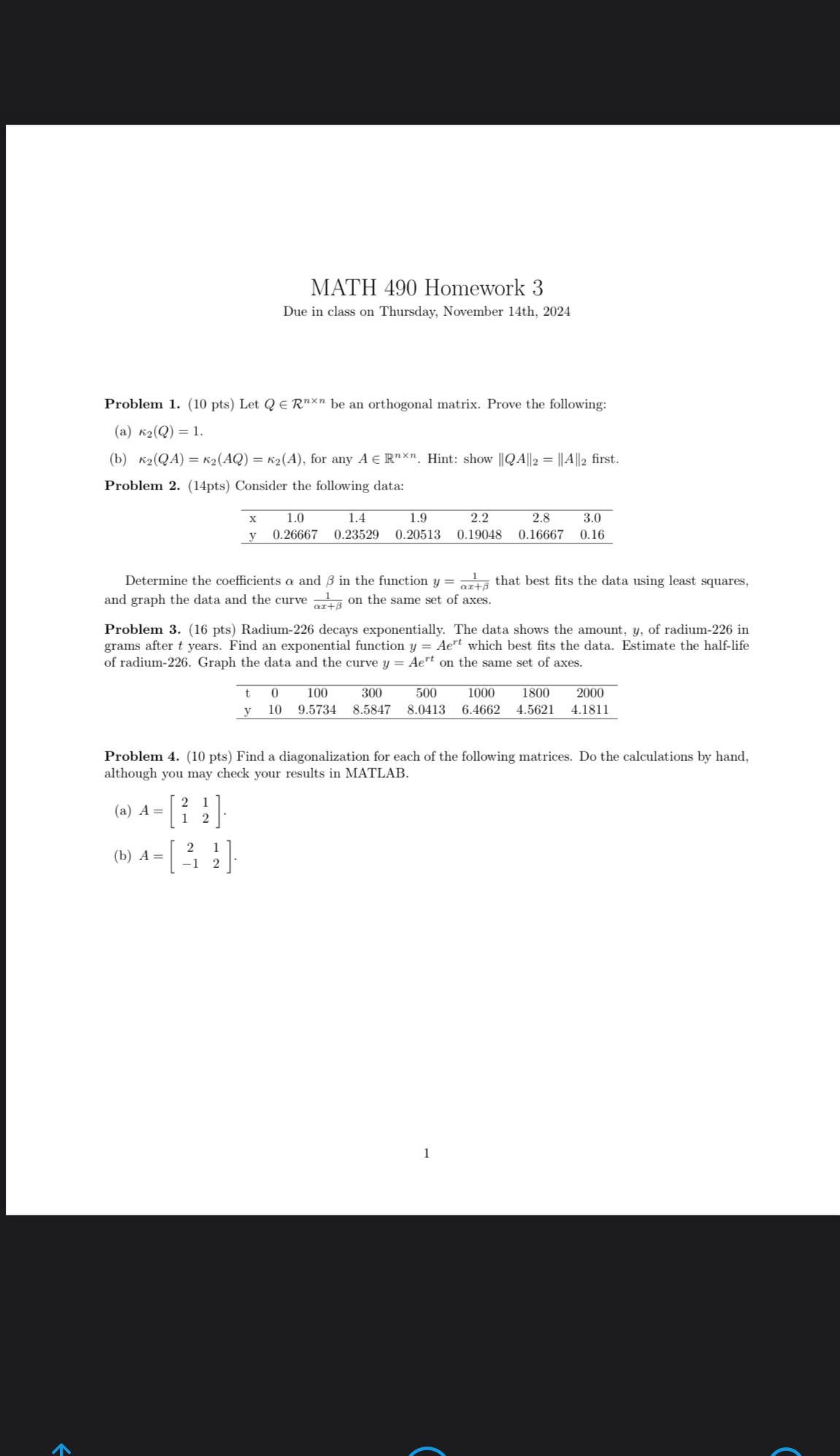 Solved MATH 490 ﻿Homework 3Due in class on Thursday, | Chegg.com