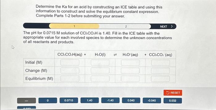 Solved Determine the Ka for an acid by constructing an ICE | Chegg.com