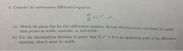 Solved 4. Consider the autonomous differential equation =-- | Chegg.com