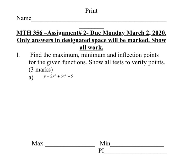 Solved Print Name MTH 356 -Assignment# 2-Due Monday March 2, | Chegg.com