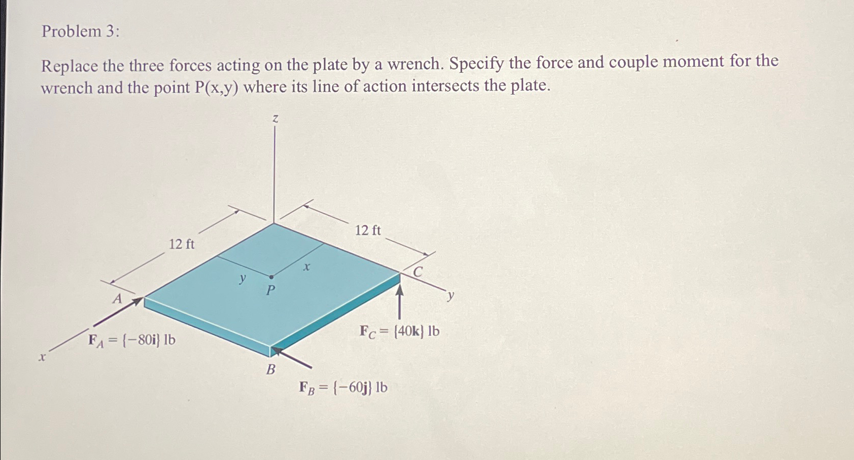 Solved Problem 3:Replace the three forces acting on the | Chegg.com