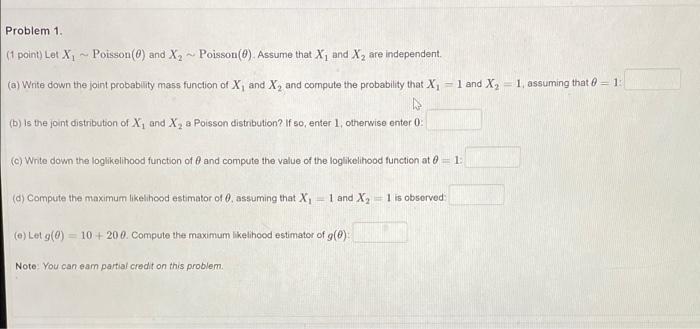 Solved Problem 1. (1 point) Let X Poisson (0) and X2 - | Chegg.com