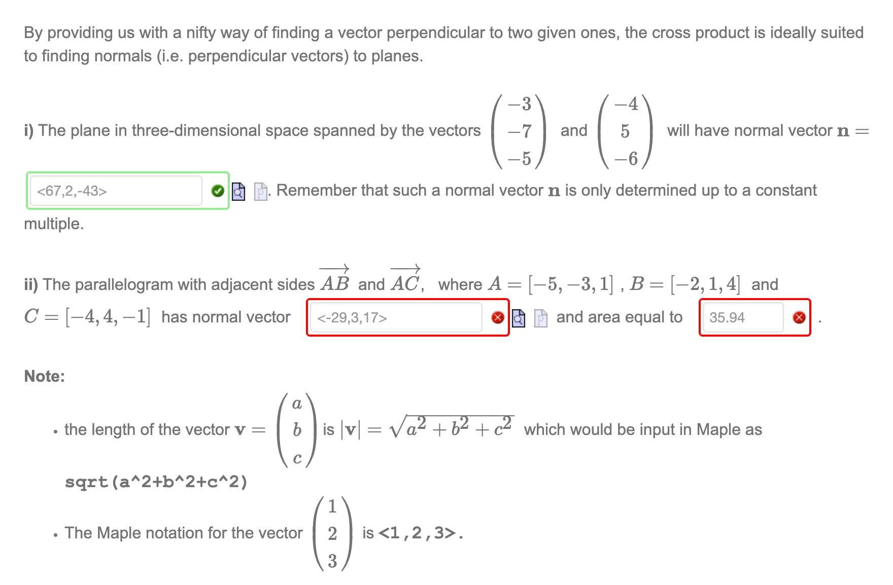 Note:the length of the vector v=([a],[b],[c]) ﻿is | Chegg.com