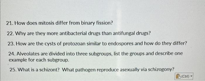 Solved 21. How does mitosis differ from binary fission? 22. | Chegg.com