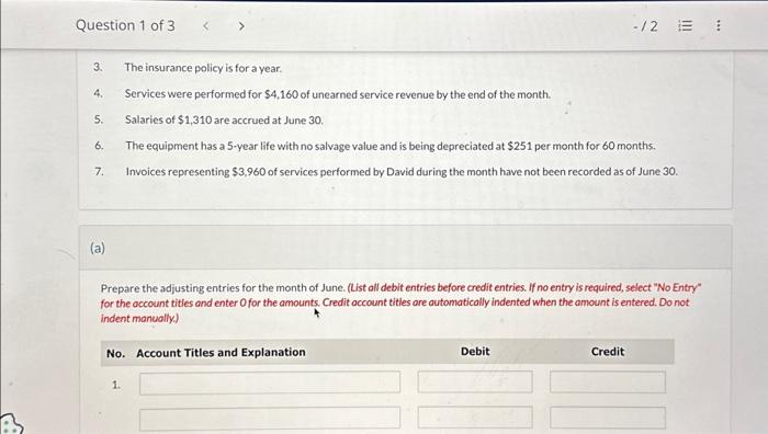Solved e ar you u s serv 11 Question 1 of 3 Cash Len David | Chegg.com