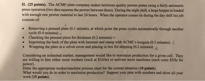II. (25 points). The ACME plate company makes | Chegg.com
