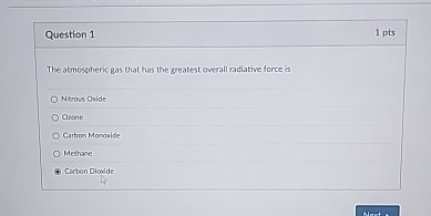 Solved Question 11 ﻿ptsThe atmospheric gas that has the | Chegg.com