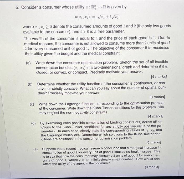 Solved . 5. Consider a consumer whose utility u : R→ R is | Chegg.com