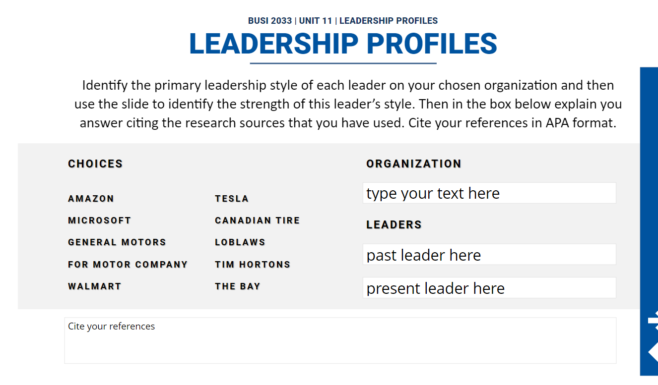 Solved Identify the primary leadership style of each leader | Chegg.com
