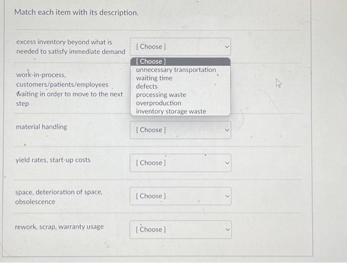Solved Match each item with its description. excess | Chegg.com