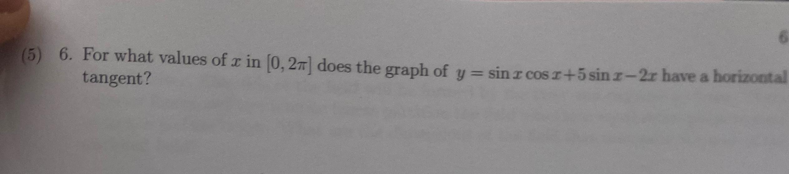 Solved (5) 6. ﻿For what values of x ﻿in 0,2π ﻿does the graph | Chegg.com