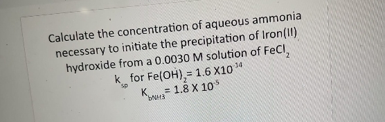 Solved Calculate the concentration of aqueous ammonia | Chegg.com