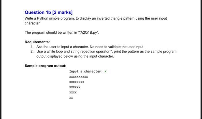 Solved Question 1b 2 Marks Write A Python Simple Program