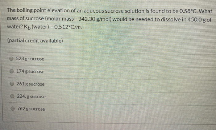 Solved The boiling point elevation of an aqueous sucrose | Chegg.com
