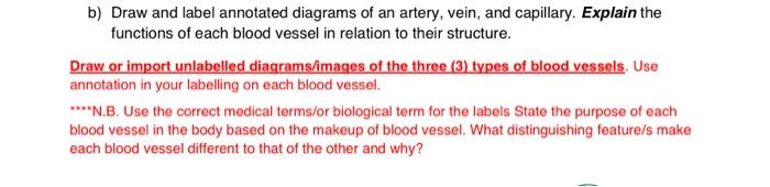 Solved b) Draw and label annotated diagrams of an artery, | Chegg.com