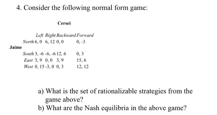 Solved 4. Consider the following normal form game: Cersei | Chegg.com
