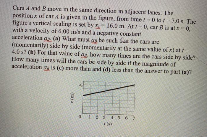 Solved Cars A and B move in the same direction in adjacent | Chegg.com