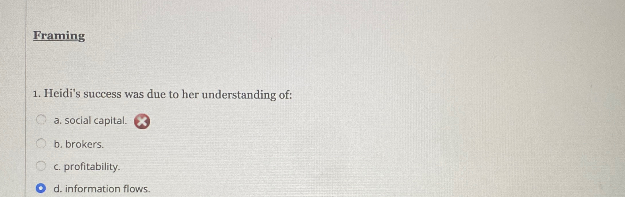 Solved FramingHeidi's success was due to her understanding | Chegg.com