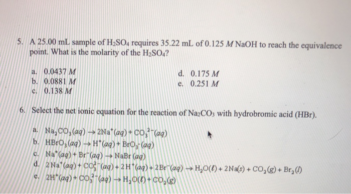 Solved 5. A 25.00 mL sample of H2SO4 requires 35.22 mL of | Chegg.com