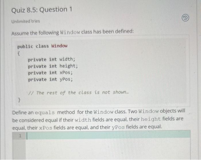 Solved Unlimited tries (3) Assume the following Window class | Chegg.com