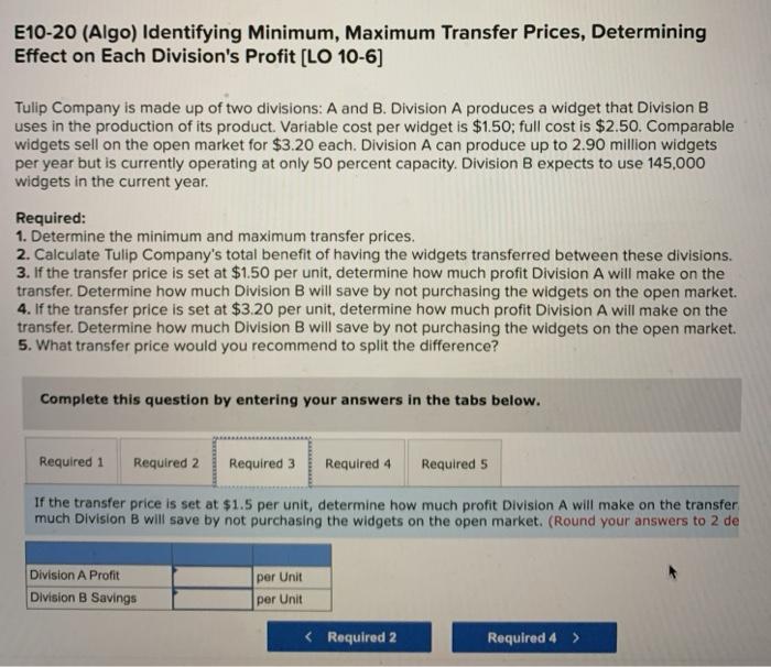 Solved E10-20 (Algo) Identifying Minimum, Maximum Transfer | Chegg.com